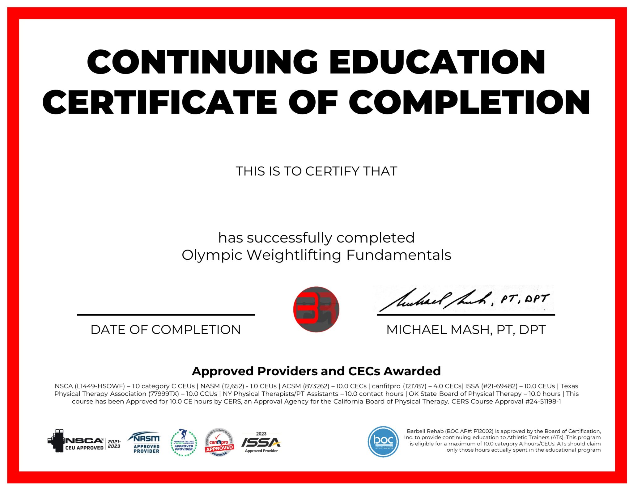 Olympic Certificate 2023 - Barbell Rehab